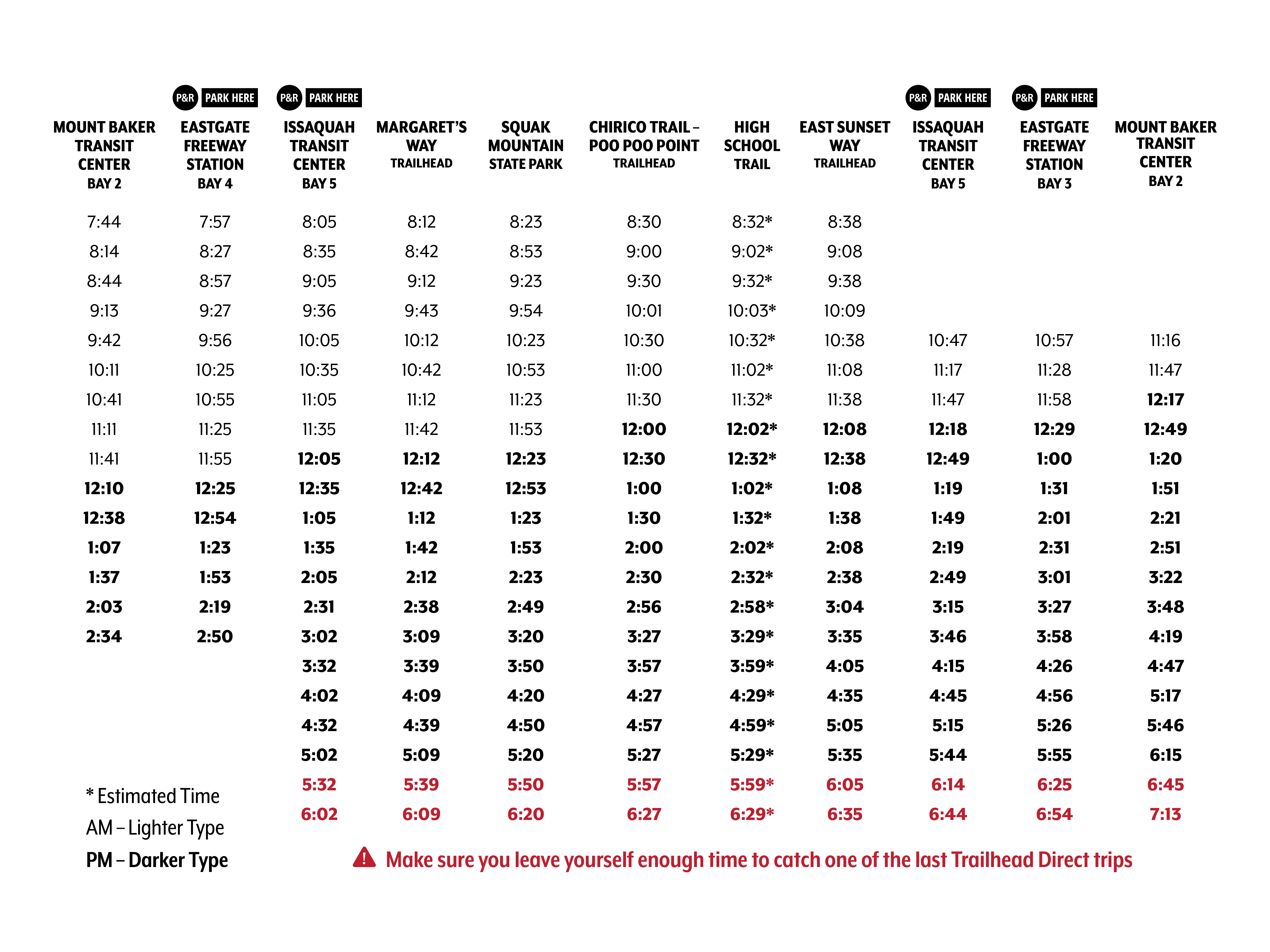 Timetable Issaquah Alps|Trailhead Direct